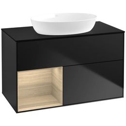 Villeroy & Boch Villeroy und Boch Finion Waschtischunterschrank FA12PCPD 100cm, Abdeckplatte black matt, Regale Oak Veneer, Black matt lacquer