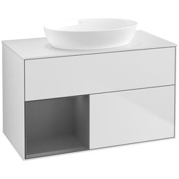 Villeroy & Boch Villeroy und Boch Finion Waschtischunterschrank FA11GKMT 100cm, Abdeckplatte white matt, Regale Anthracite matt lacquer, White matt lacquer