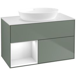 Villeroy & Boch Villeroy und Boch Finion Waschtischunterschrank FA11GFGM 100cm, Abdeckplatte white matt, Regale Glossy white lacquer, Olive Matt Lacquer