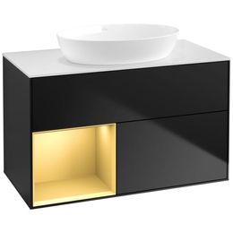 Villeroy & Boch Villeroy und Boch Finion Waschtischunterschrank FA11HFPD 100cm, Abdeckplatte white matt, Regale Gold matt lacquer, Black matt lacquer