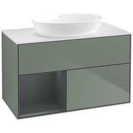 Villeroy & Boch Villeroy und Boch Finion Waschtischunterschrank FA11HGGM 100cm, Abdeckplatte white matt, Regale Midnight matt lacquer, Olive Matt Lacquer