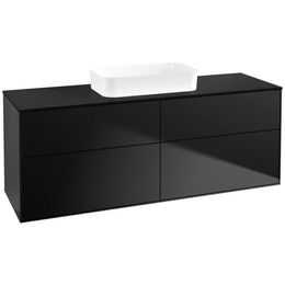 Villeroy & Boch Villeroy und Boch Finion Waschtischunterschrank F73200PD 160x60,3x50,1cm, Glass Black Matt, Black matt lacquer