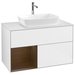 Villeroy & Boch Villeroy und Boch Finion Waschtischunterschrank G771GNGF 100cm, Abdeckplatte white matt, Emotion, Regale Walnut Veneer, Glossy white lacquer