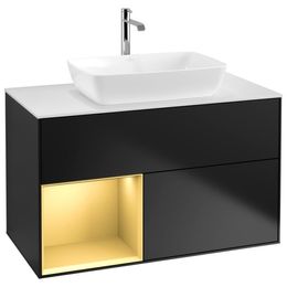 Villeroy & Boch Villeroy und Boch Finion Waschtischunterschrank G771HFPD 100cm, Abdeckplatte white matt, Emotion, Regale Gold matt lacquer, Black matt lacquer