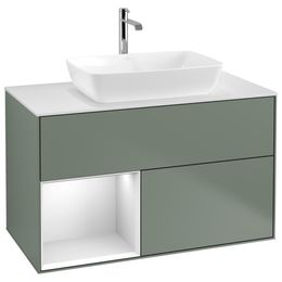 Villeroy & Boch Villeroy und Boch Finion Waschtischunterschrank G771MTGM 100cm, Abdeckplatte white matt, Emotion, Regale White matt lacquer, Olive Matt Lacquer