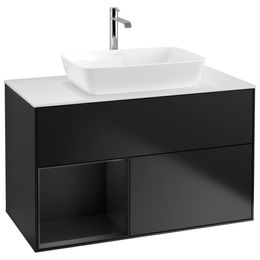 Villeroy & Boch Villeroy und Boch Finion Waschtischunterschrank G771PDPD 100cm, Abdeckplatte white matt, Emotion, Regale Black matt lacquer, Black matt lacquer