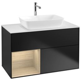Villeroy & Boch Villeroy und Boch Finion Waschtischunterschrank G771PCPD 100cm, Abdeckplatte white matt, Emotion, Regale Oak Veneer, Black matt lacquer