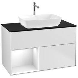 Villeroy & Boch Villeroy und Boch Finion Waschtischunterschrank G772GFMT 100cm, Abdeckplatte black matt, Emotion, Regale Glossy white lacquer, White matt lacquer