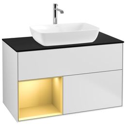 Villeroy & Boch Villeroy und Boch Finion Waschtischunterschrank G772HFMT 100cm, Abdeckplatte black matt, Emotion, Regale Gold matt lacquer, White matt lacquer