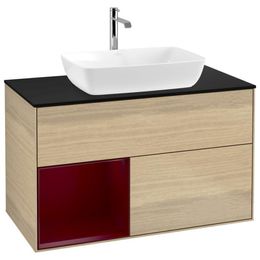 Villeroy & Boch Villeroy und Boch Finion Waschtischunterschrank G772HBPC 100cm, Abdeckplatte black matt, Emotion, Regale Peony matt lacquer, Oak Veneer