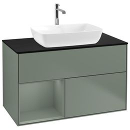 Villeroy & Boch Villeroy und Boch Finion Waschtischunterschrank G772GMGM 100cm, Abdeckplatte black matt, Emotion, Regale Olive matt lacquer, Olive Matt Lacquer
