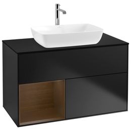 Villeroy & Boch Villeroy und Boch Finion Waschtischunterschrank G772GNPD 100cm, Abdeckplatte black matt, Emotion, Regale Walnut Veneer, Black matt lacquer