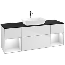 Villeroy & Boch Villeroy und Boch Finion Waschtischunterschrank F862GFMT 160cm, Abdeckplatte black matt, Regale Glossy white lacquer, White matt lacquer