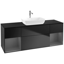 Villeroy & Boch Villeroy und Boch Finion Waschtischunterschrank F862GKPD 160cm, Abdeckplatte black matt, Regale Anthracite matt lacquer, Black matt lacquer