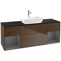Villeroy & Boch Villeroy und Boch Finion Waschtischunterschrank F862GKGN 160cm, Abdeckplatte black matt, Regale Anthracite matt lacquer, Walnut veneer