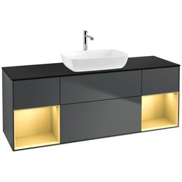 Villeroy & Boch Villeroy und Boch Finion Waschtischunterschrank F862HFHG 160cm, Abdeckplatte black matt, Regale Gold matt lacquer, Midnight Blue Matt Lacquer