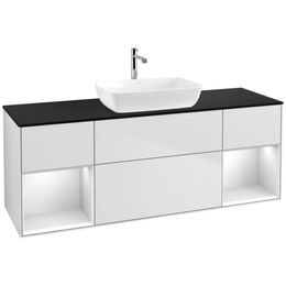 Villeroy & Boch Villeroy und Boch Finion Waschtischunterschrank F862MTMT 160cm, Abdeckplatte black matt, Regale White matt lacquer, White matt lacquer
