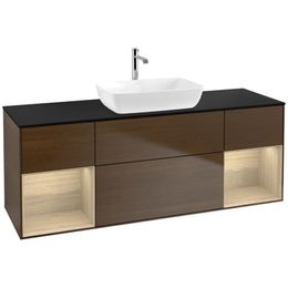 Villeroy & Boch Villeroy und Boch Finion Waschtischunterschrank F862PCGN 160cm, Abdeckplatte black matt, Regale Oak Veneer, Walnut veneer