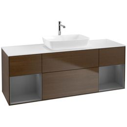 Villeroy & Boch Villeroy und Boch Finion Waschtischunterschrank F861GKGN 160cm, Abdeckplatte white matt, Regale Anthracite matt lacquer, Walnut veneer