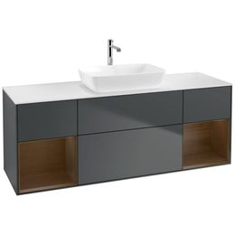 Villeroy & Boch Villeroy und Boch Finion Waschtischunterschrank F861GNHG 160cm, Abdeckplatte white matt, Regale Walnut Veneer, Midnight Blue Matt Lacquer