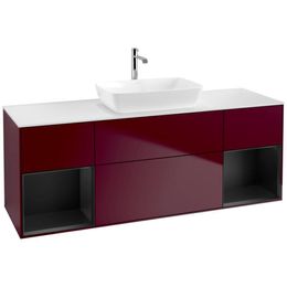 Villeroy & Boch Villeroy und Boch Finion Waschtischunterschrank F861PDHB 160cm, Abdeckplatte white matt, Regale Black matt lacquer, Peony Matt
