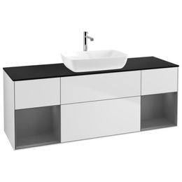 Villeroy & Boch Villeroy und Boch Finion Waschtischunterschrank G862GKMT 160cm, Abdeckplatte black matt, Emotion, Regale Anthracite matt lacquer, White matt lacquer