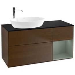 Villeroy & Boch Villeroy und Boch Finion Waschtischunterschrank G932GMGN 120cm, Abdeckplatte black matt, Emotion, Regale Olive matt lacquer, Walnut veneer