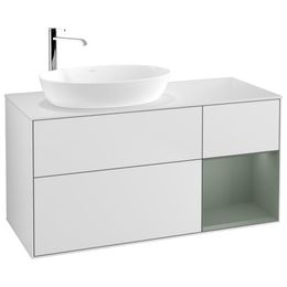 Villeroy & Boch Villeroy und Boch Finion Waschtischunterschrank G931GMMT 120cm, Abdeckplatte white matt, Emotion, Regale Olive matt lacquer, White matt lacquer