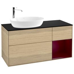 Villeroy & Boch Villeroy und Boch Finion Waschtischunterschrank G932HBPC 120cm, Abdeckplatte black matt, Emotion, Regale Peony matt lacquer, Oak Veneer