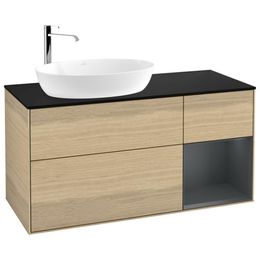 Villeroy & Boch Villeroy und Boch Finion Waschtischunterschrank G932HGPC 120cm, Abdeckplatte black matt, Emotion, Regale Midnight matt lacquer, Oak Veneer