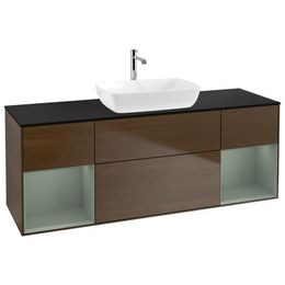 Villeroy & Boch Villeroy und Boch Finion Waschtischunterschrank G862GMGN 160cm, Abdeckplatte black matt, Emotion, Regale Olive matt lacquer, Walnut veneer