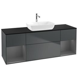 Villeroy & Boch Villeroy und Boch Finion Waschtischunterschrank G862GKHG 160cm, Abdeckplatte black matt, Emotion, Regale Anthracite matt lacquer, Midnight Blue Matt Lacquer