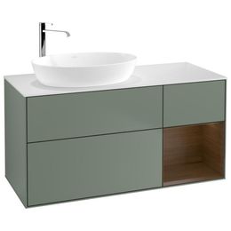 Villeroy & Boch Villeroy und Boch Finion Waschtischunterschrank G931GNGM 120cm, Abdeckplatte white matt, Emotion, Regale Walnut Veneer, Olive Matt Lacquer
