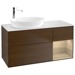Villeroy & Boch Villeroy und Boch Finion Waschtischunterschrank F931PCGN 120cm, Abdeckplatte white matt, Regale Oak Veneer, Walnut veneer