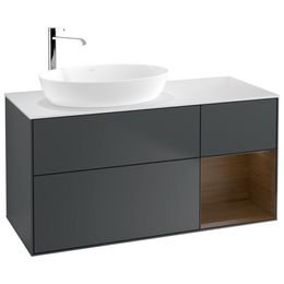 Villeroy & Boch Villeroy und Boch Finion Waschtischunterschrank F931GNHG 120cm, Abdeckplatte white matt, Regale Walnut Veneer, Midnight Blue Matt Lacquer