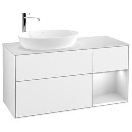 Villeroy & Boch Villeroy und Boch Finion Waschtischunterschrank F931MTGF 120cm, Abdeckplatte white matt, Regale White matt lacquer, Glossy white lacquer