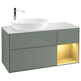 Villeroy & Boch Villeroy und Boch Finion Waschtischunterschrank F931HFGM 120cm, Abdeckplatte white matt, Regale Gold matt lacquer, Olive Matt Lacquer