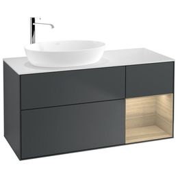 Villeroy & Boch Villeroy und Boch Finion Waschtischunterschrank F931PCHG 120cm, Abdeckplatte white matt, Regale Oak Veneer, Midnight Blue Matt Lacquer