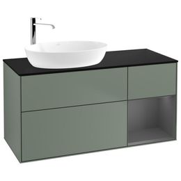 Villeroy & Boch Villeroy und Boch Finion Waschtischunterschrank F932GKGM 120cm, Abdeckplatte black matt, Regale Anthracite matt lacquer, Olive Matt Lacquer