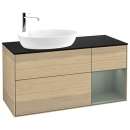 Villeroy & Boch Villeroy und Boch Finion Waschtischunterschrank F932GMPC 120cm, Abdeckplatte black matt, Regale Olive matt lacquer, Oak Veneer