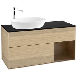 Villeroy & Boch Villeroy und Boch Finion Waschtischunterschrank F932GNPC 120cm, Abdeckplatte black matt, Regale Walnut Veneer, Oak Veneer