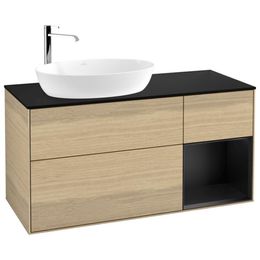 Villeroy & Boch Villeroy und Boch Finion Waschtischunterschrank F932PDPC 120cm, Abdeckplatte black matt, Regale Black matt lacquer, Oak Veneer