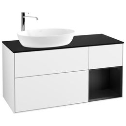 Villeroy & Boch Villeroy und Boch Finion Waschtischunterschrank F932PDGF 120cm, Abdeckplatte black matt, Regale Black matt lacquer, Glossy white lacquer