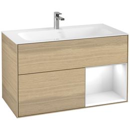 Villeroy & Boch Villeroy und Boch Finion Waschtischunterschrank F040GFPC 99,6x59,1x49,8cm, Regal rechts Glossy white lacquer, Oak Veneer