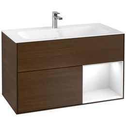 Villeroy & Boch Villeroy und Boch Finion Waschtischunterschrank F040GFGN 99,6x59,1x49,8cm, Regal rechts Glossy white lacquer, Walnut veneer