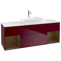 Villeroy & Boch Villeroy und Boch Finion Waschtischunterschrank G861GNHB 160cm, Abdeckplatte white matt, Emotion, Regale Walnut Veneer, Peony Matt
