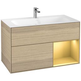 Villeroy & Boch Villeroy und Boch Finion Waschtischunterschrank F040HFPC 99,6x59,1x49,8cm, Regal rechts Gold matt, Oak Veneer