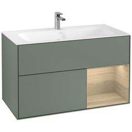 Villeroy & Boch Villeroy und Boch Finion Waschtischunterschrank F040PCGM 99,6x59,1x49,8cm, Regal rechts Oak Veneer, Olive Matt Lacquer