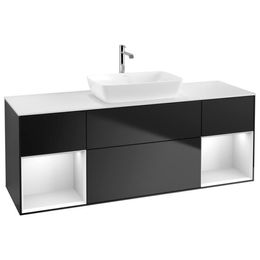 Villeroy & Boch Villeroy und Boch Finion Waschtischunterschrank G861MTPD 160cm, Abdeckplatte white matt, Emotion, Regale White matt lacquer, Black matt lacquer