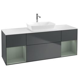 Villeroy & Boch Villeroy und Boch Finion Waschtischunterschrank G861GMHG 160cm, Abdeckplatte white matt, Emotion, Regale Olive matt lacquer, Midnight Blue Matt Lacquer